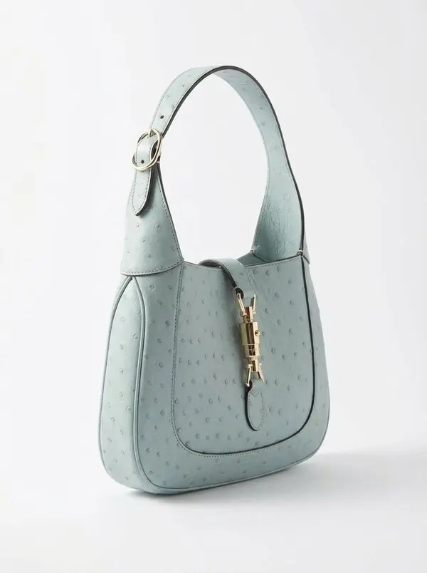 Gucci Jackie 1961 Ostrich Medium Bag - Blue
