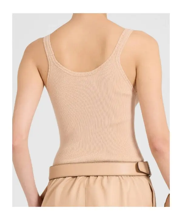 Ermanno Scervino Ribbed-knit Scoop-neck Top With Fan-shaped Trim