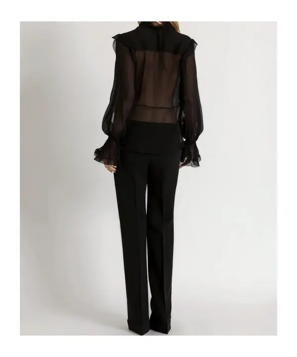 Alberta Ferretti Silk Creponne Ruffled Blouse - Black