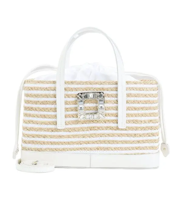 ROGER VIVIER Viv Skate Raffia Tote Bag - White