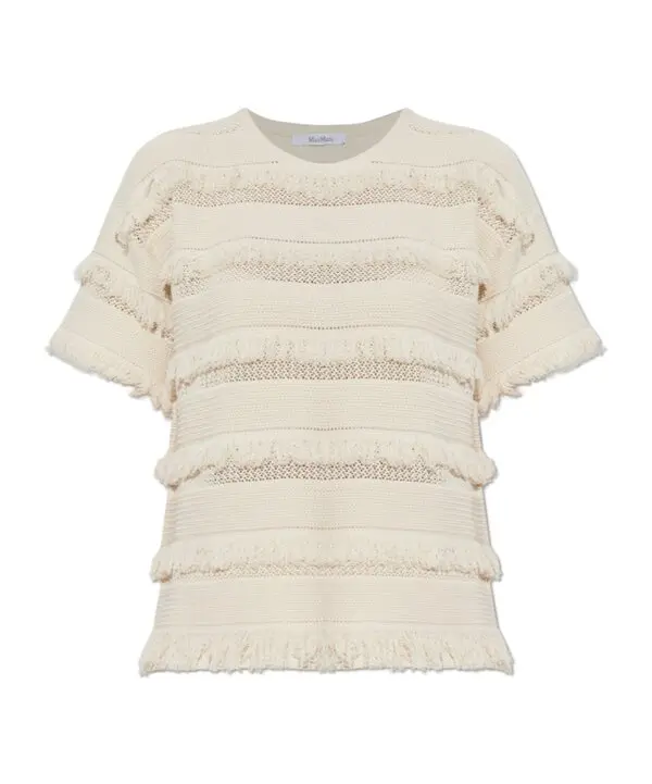 Max Mara Short Sleeve Fringe Detailed Crew Neck Pullover - No
