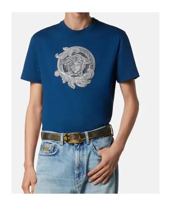 Versace Medusa Embellished T-shirt - Blue