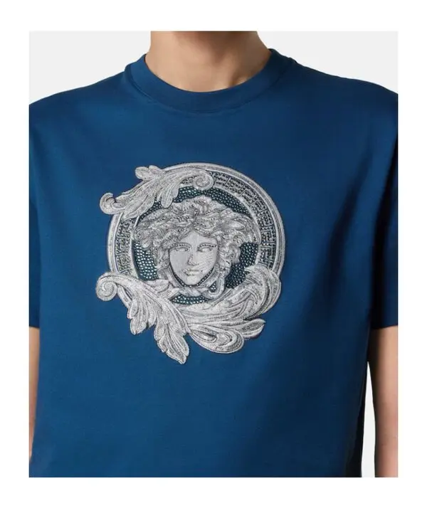Versace Medusa Embellished T-shirt - Blue