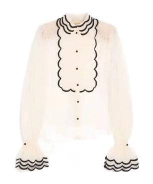 Valentino Garavani Embroidered Organza Shirt With Pleated Front - White