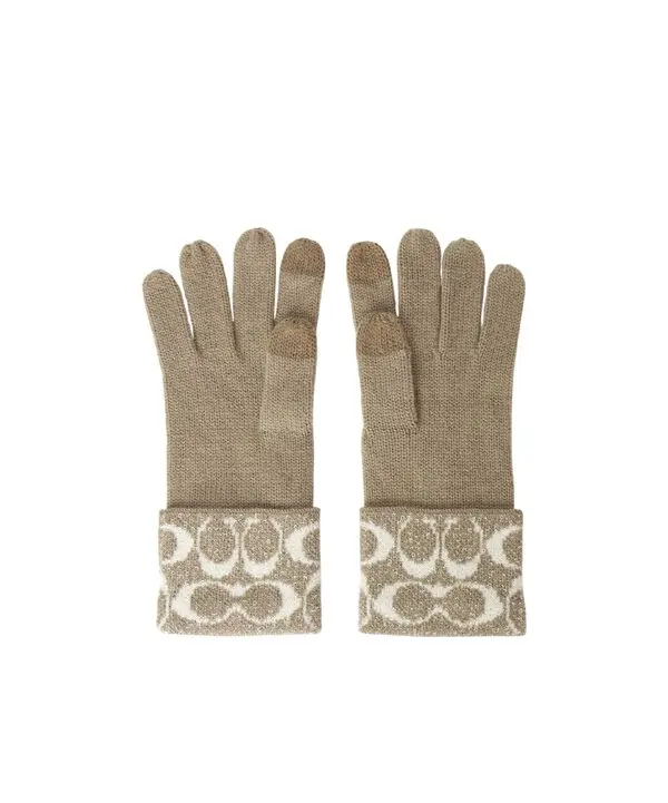 COACH Monogrammed Knit Hat And Gloves Set - Nude