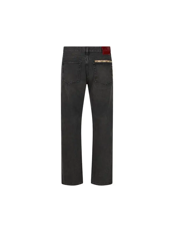 Gucci Washed Denim Jeans With Monogram Detail