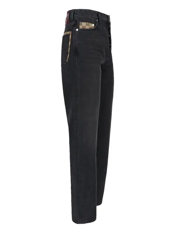 Gucci Washed Denim Jeans With Monogram Detail