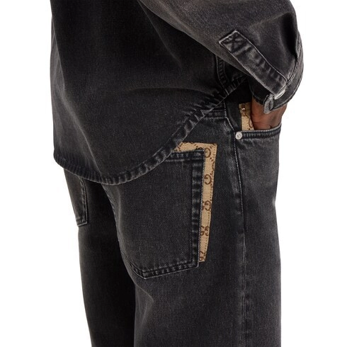 Gucci Washed Denim Jeans With Monogram Detail