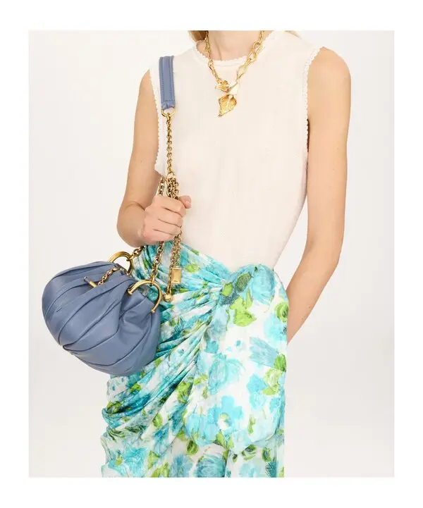 Chloé Plissé Leather Shoulder Bag - Gray-blue