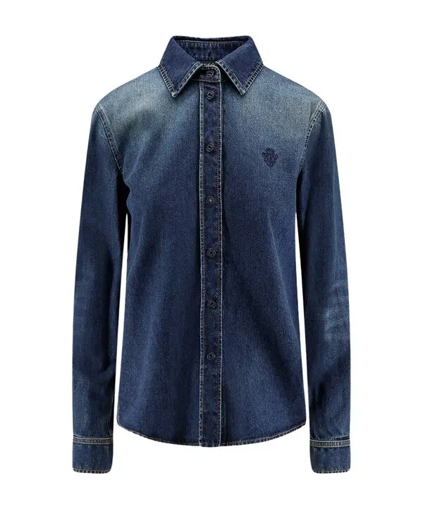 Gucci Embroidered Long-sleeve Denim Shirt - Blue