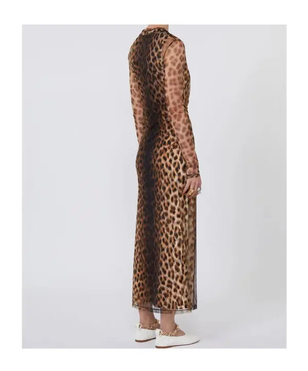 Sportmax Leopard Print Long Sleeve Sheer Tulle Dress - Beige