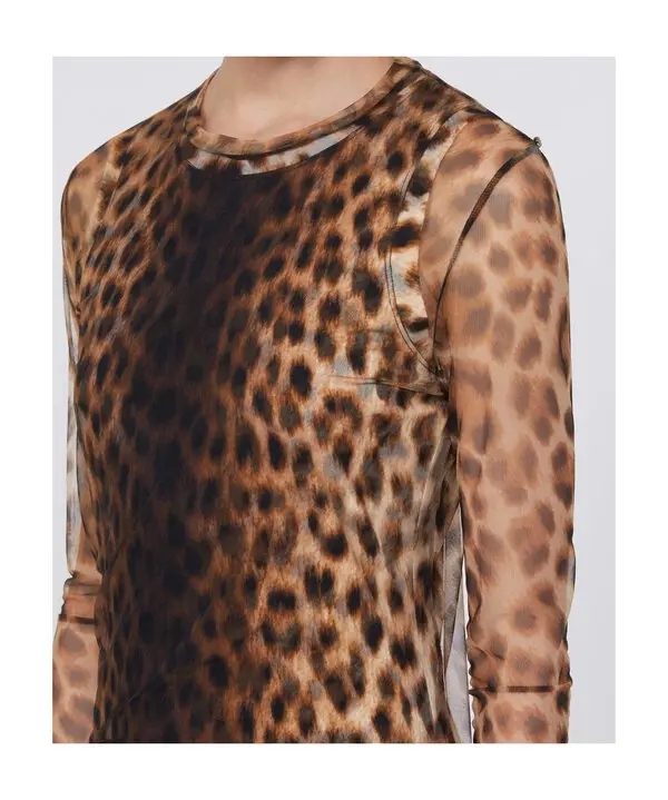 Sportmax Leopard Print Long Sleeve Sheer Tulle Dress - Beige