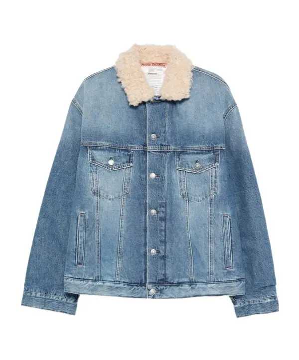 Acne Studios Long Sleeve Denim Jacket With Wool Collar