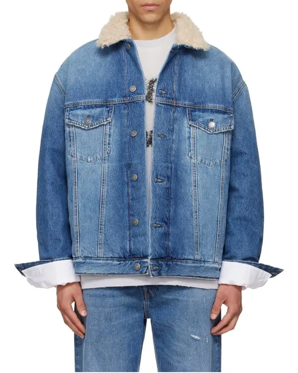 Acne Studios Long Sleeve Denim Jacket With Wool Collar