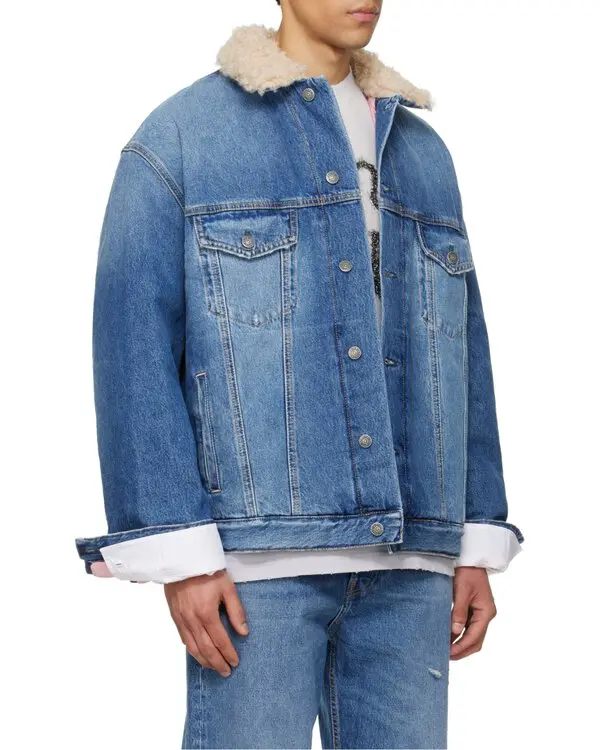 Acne Studios Long Sleeve Denim Jacket With Wool Collar