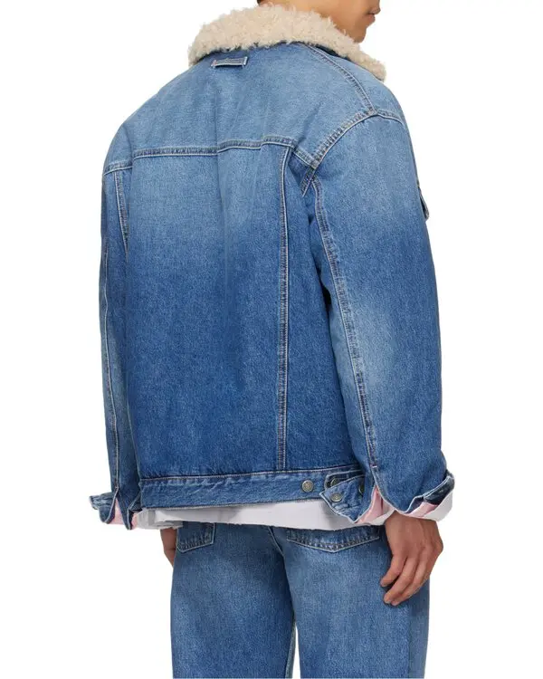Acne Studios Long Sleeve Denim Jacket With Wool Collar
