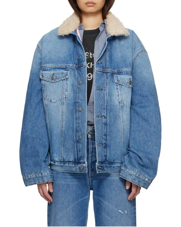 Acne Studios Long Sleeve Denim Jacket With Wool Collar