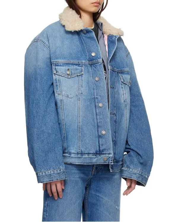 Acne Studios Long Sleeve Denim Jacket With Wool Collar