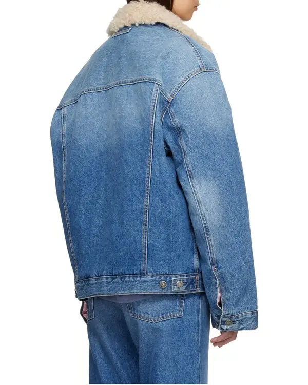 Acne Studios Long Sleeve Denim Jacket With Wool Collar