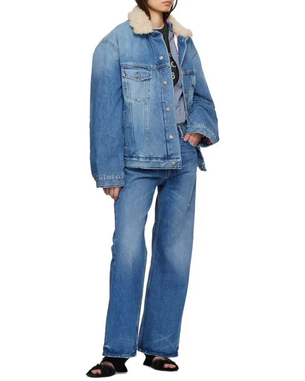 Acne Studios Long Sleeve Denim Jacket With Wool Collar