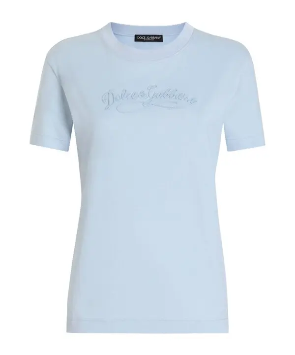 Dolce & Gabbana Logo Embroidered T-shirt - Blue
