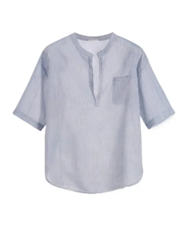 ROBERTO COLLINA Striped V-neck Blouse - Gray