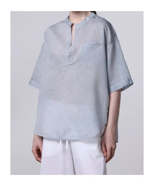 ROBERTO COLLINA Striped V-neck Blouse - Gray