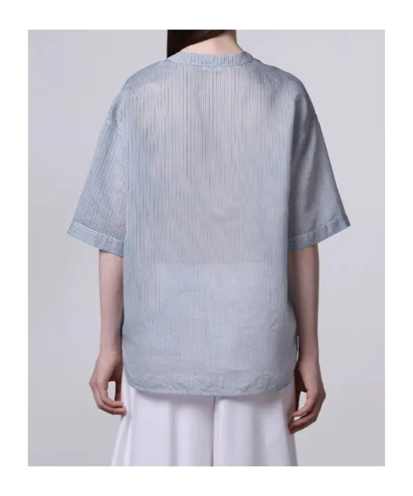 ROBERTO COLLINA Striped V-neck Blouse - Gray