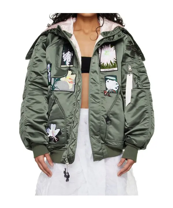Cecilie Bahnsen Bomber Jacket With Floral Appliqu - Vintage Green