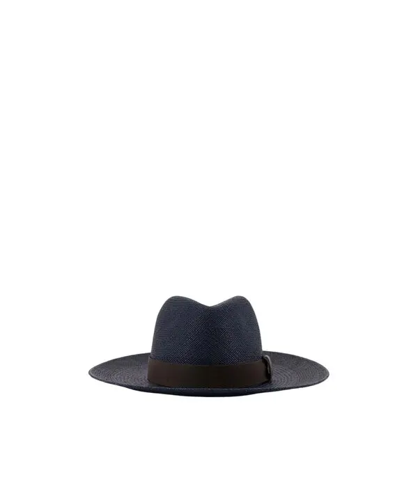 Brunello Cucinelli Wide Brim Fedora With Ribbon Detail - Blue/brown