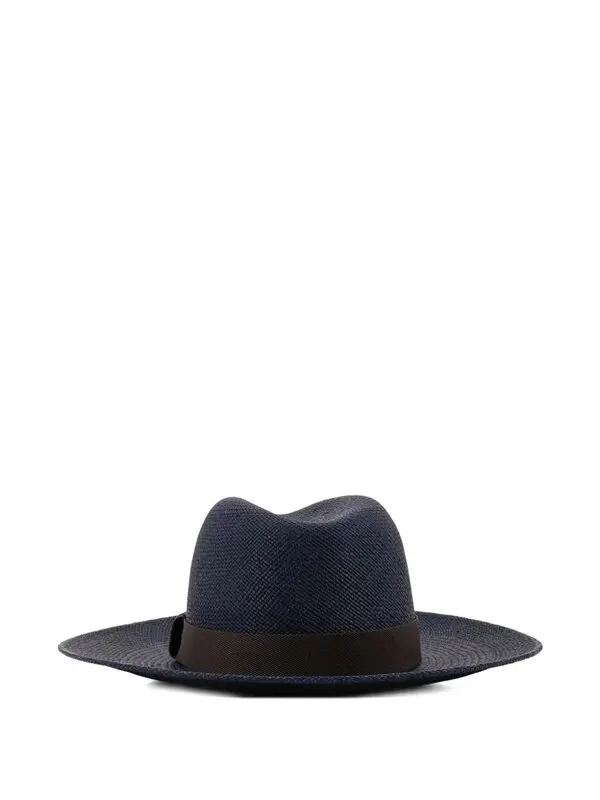 Brunello Cucinelli Wide Brim Fedora With Ribbon Detail - Blue/brown
