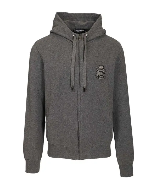 Dolce & Gabbana Heraldic Patch Drawstring Hoodie - Grey