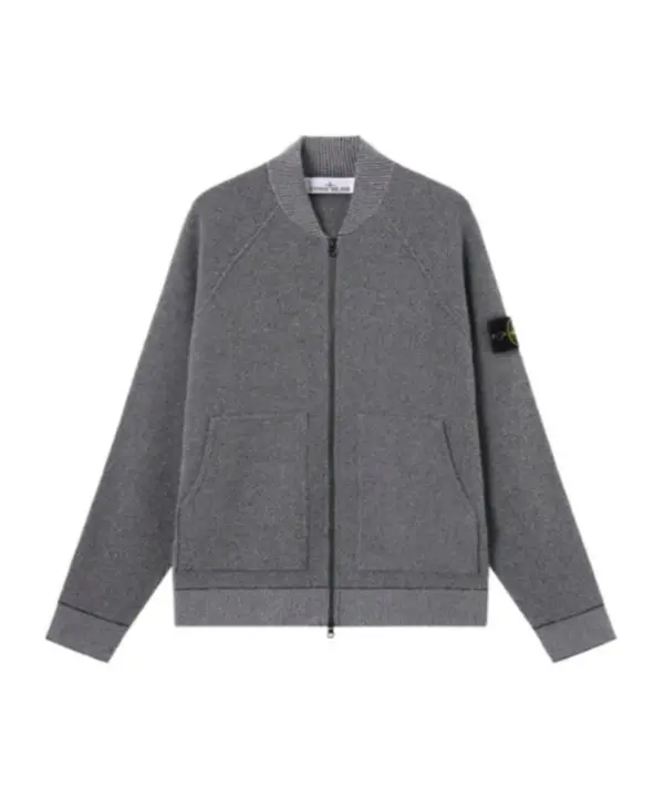 Stone Island Logo Patch Zip-up Jumper - Charcoal-grey