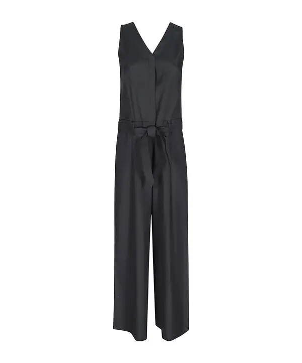 Max Mara V-neck Sleeveless Belted Jumpsuit - Black
