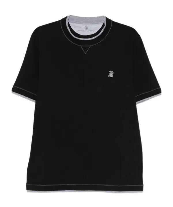 Brunello Cucinelli Logo Embroidered Layered T-shirt - Black