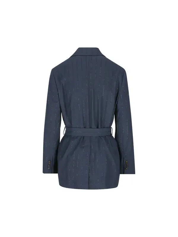 Brunello Cucinelli Belted Chalkstripe Blazer - Black