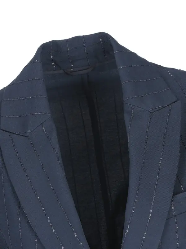 Brunello Cucinelli Belted Chalkstripe Blazer - Black