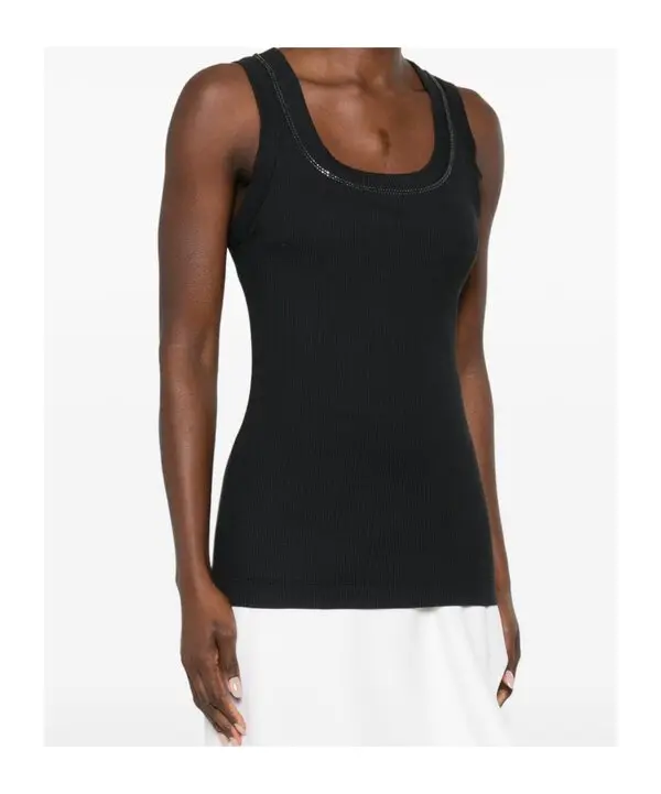 Brunello Cucinelli Embellished Ribbed Tank Top - Black
