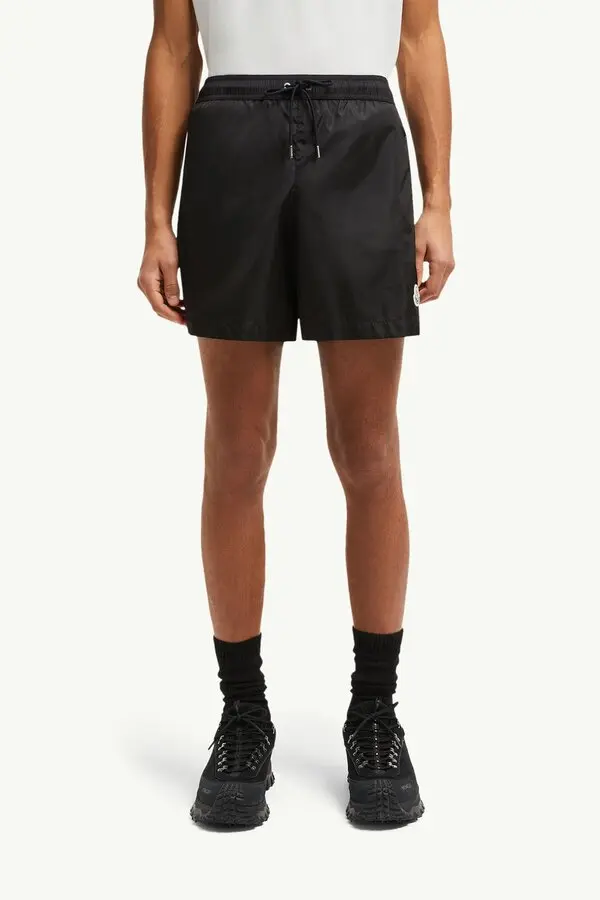 Moncler Logo Patch Drawstring Swim Shorts - Black