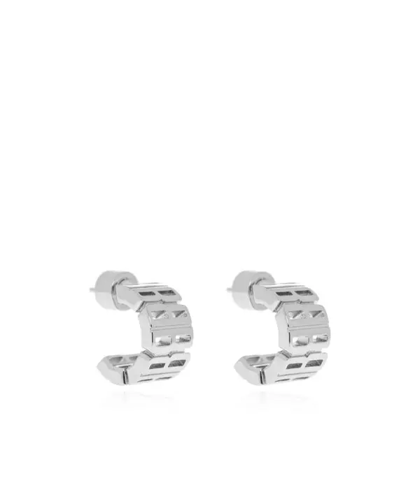 Balenciaga Logo Lettering Hoop Earrings - Silver