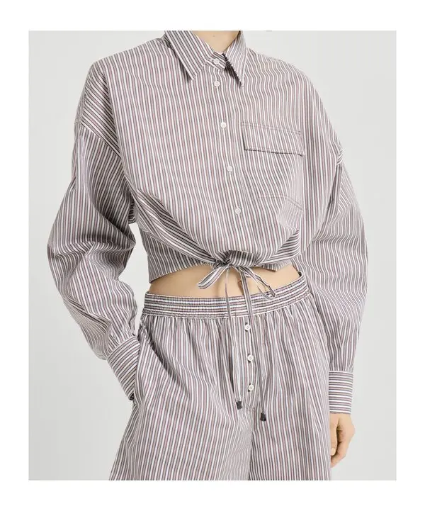 Brunello Cucinelli Striped Poplin Shirt With Monili Detail - Gray