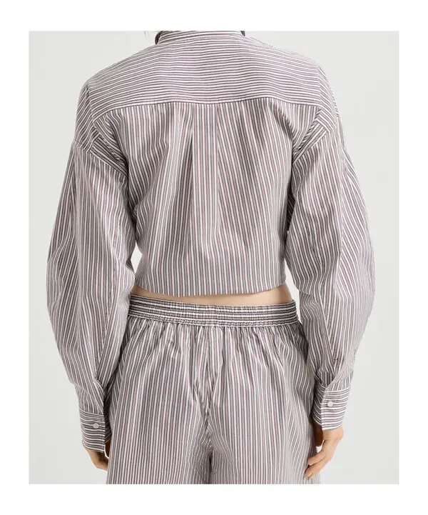 Brunello Cucinelli Striped Poplin Shirt With Monili Detail - Gray