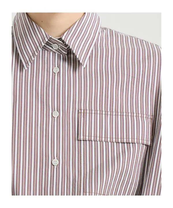 Brunello Cucinelli Striped Poplin Shirt With Monili Detail - Gray