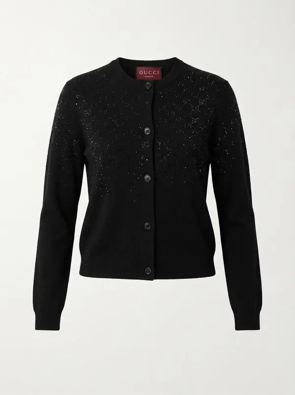 Gucci Gradient Gg Crystal Button-up Knit Cardigan - Black