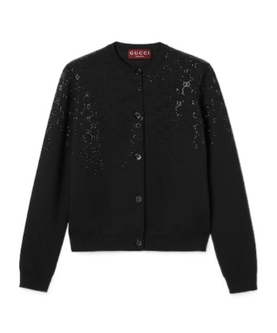Gucci Gradient Gg Crystal Button-up Knit Cardigan - Black