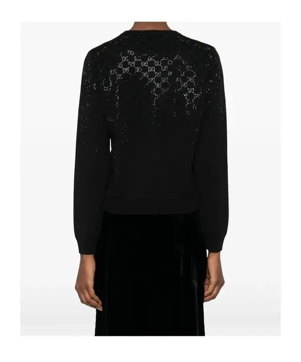 Gucci Gradient Gg Crystal Button-up Knit Cardigan - Black