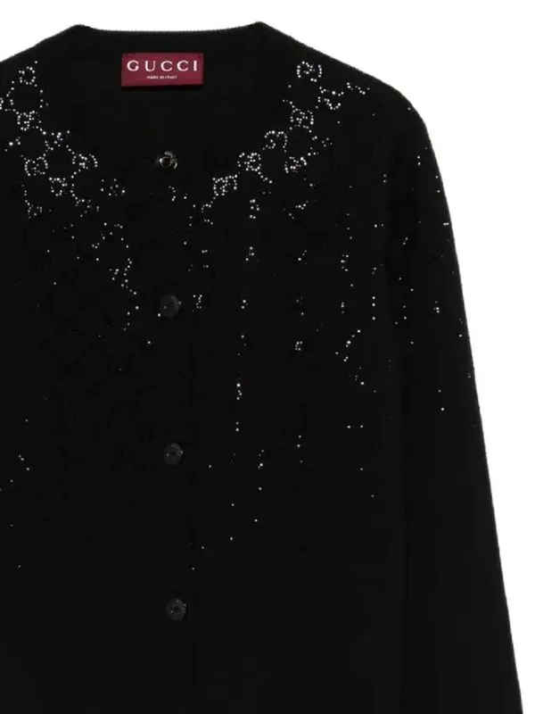 Gucci Gradient Gg Crystal Button-up Knit Cardigan - Black