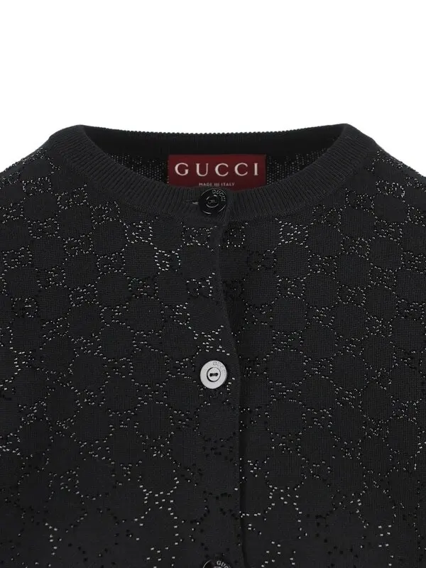 Gucci Gradient Gg Crystal Button-up Knit Cardigan - Black