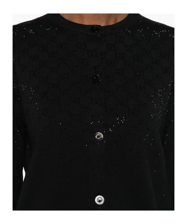 Gucci Gradient Gg Crystal Button-up Knit Cardigan - Black