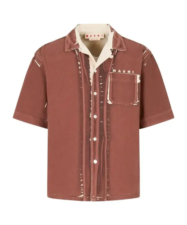 Marni Logo Patch Bowling Shirt - Tobacco Color